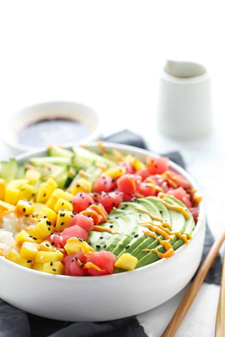 Tuna Poke Sushi Bowl with Spicy Mayo - Zested Lemon