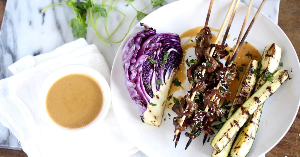 Beef Satay and Grilled Vegetables with Peanut Sauce